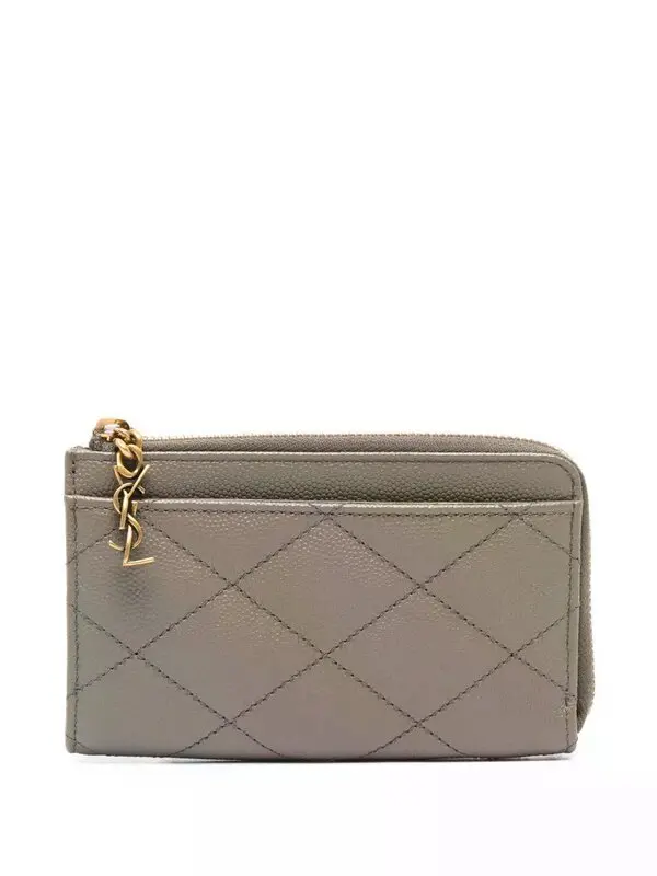 Saint Laurent Cassandre Diamond-quilted Card Holder - Grey