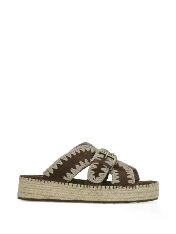 Mou Crochet-trimmed Suede Platform Sandals