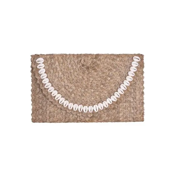 JELAVU Coco Small Clutch With Seashell Trim - Brown