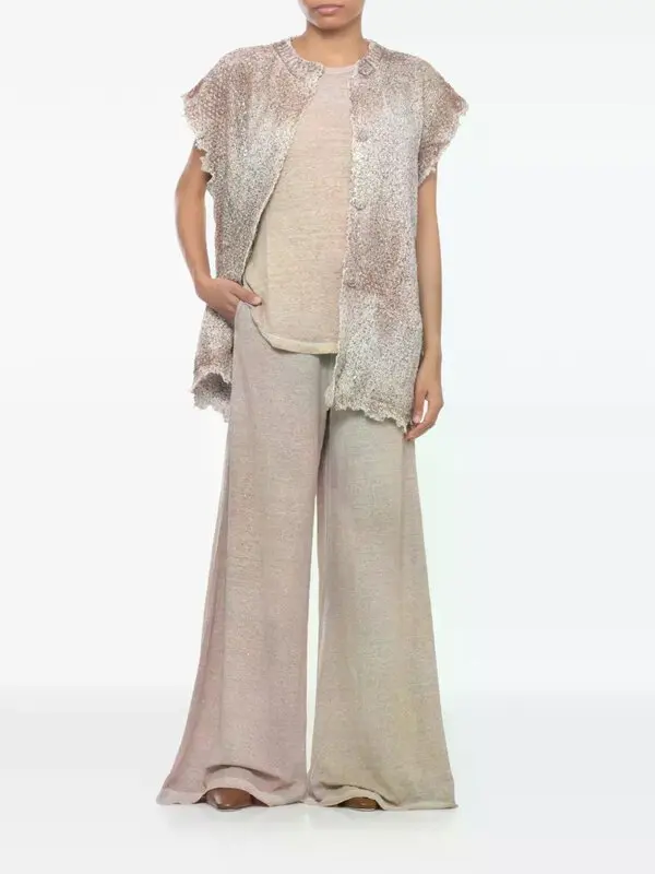 Avant Toi Beige Linen Metallic Finish Palazzo Pants