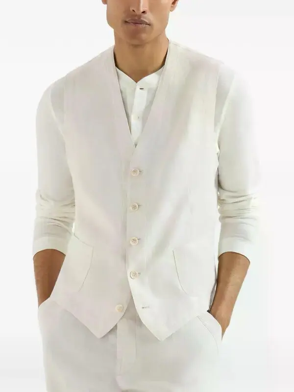 Brunello Cucinelli Linen Micro Chevron Waistcoat