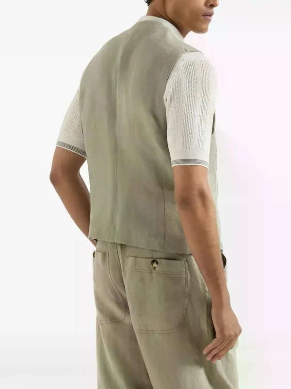 Brunello Cucinelli Linen Micro Chevron Waistcoat