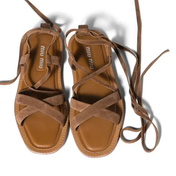 Miu Miu Suede Sandals With Tie Fastening