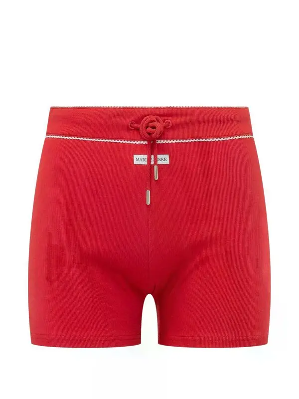 MARINE SERRE Ribbed-knit Drawstring Mini Shorts - Red