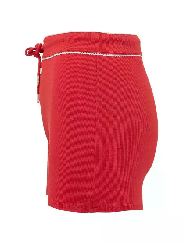 MARINE SERRE Ribbed-knit Drawstring Mini Shorts - Red