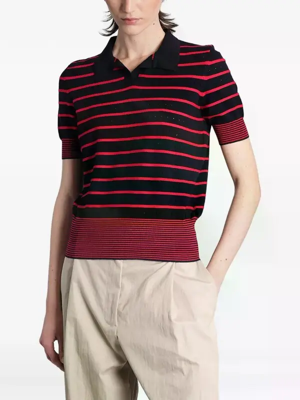 Magda Butrym Striped Pointelle-knit Polo Shirt