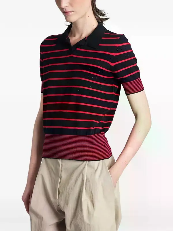 Magda Butrym Striped Pointelle-knit Polo Shirt