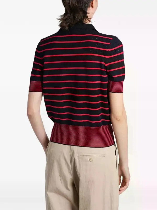 Magda Butrym Striped Pointelle-knit Polo Shirt