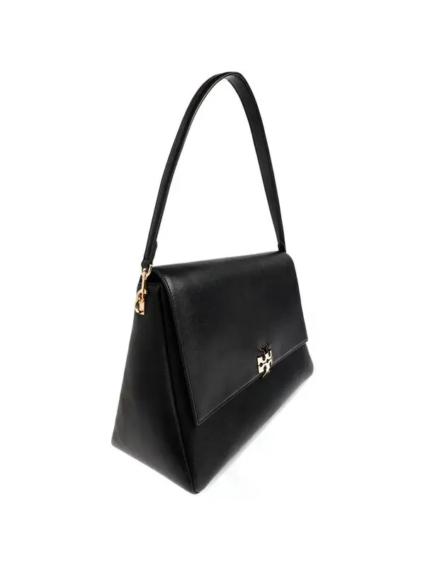Tory Burch Logo Plaque Leather Shoulder Bag - Black