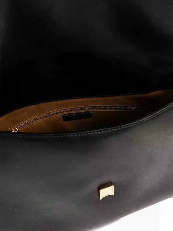 Tory Burch Logo Plaque Leather Shoulder Bag - Black