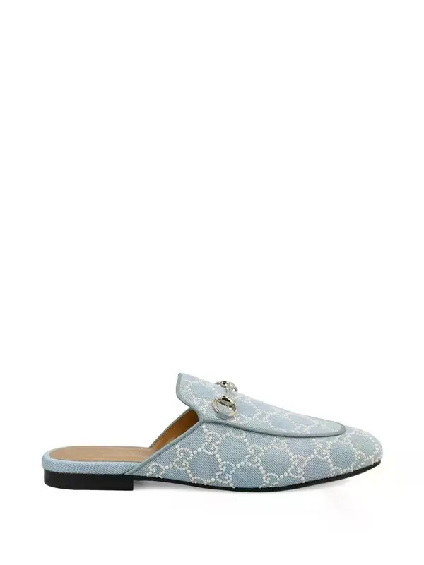 Gucci Princetown Slipper With Pearls And Horsebit Detail - Blue