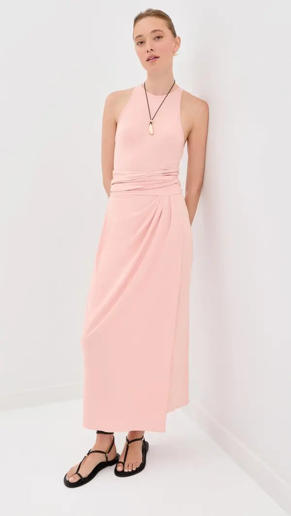 Another Tomorrow Sleeveless Wrap Midi Dress