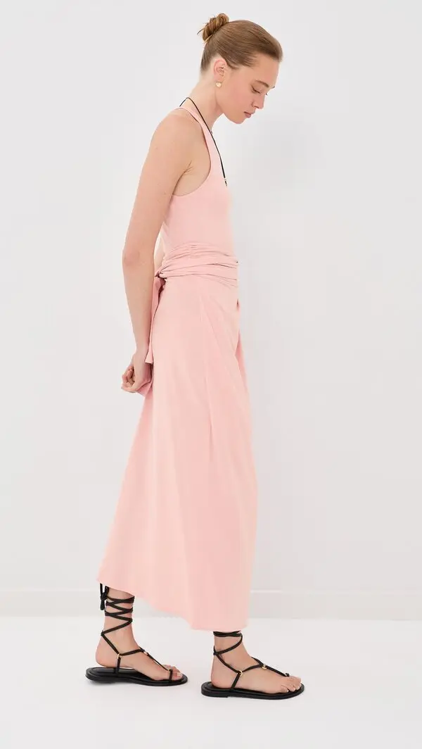 Another Tomorrow Sleeveless Wrap Midi Dress