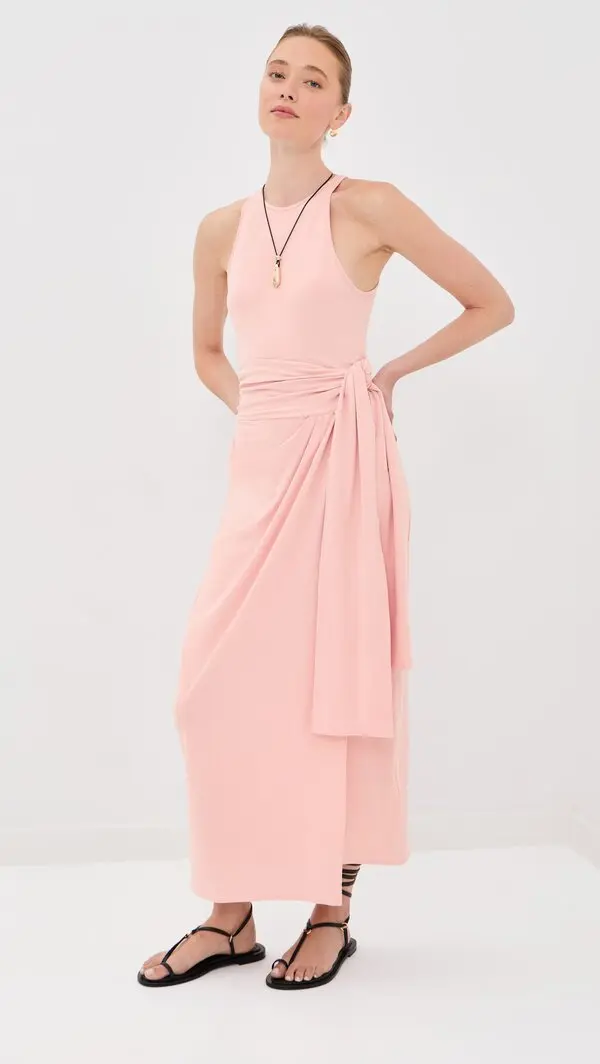 Another Tomorrow Sleeveless Wrap Midi Dress
