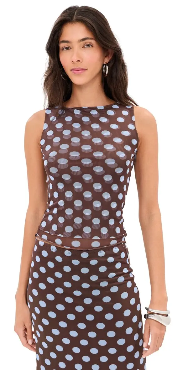 LE BOP Carrie Tank - Brown/blue Polka Dot