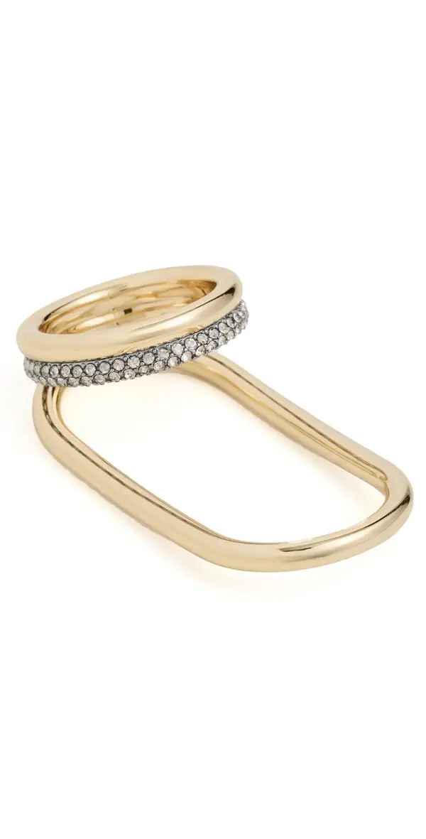 Demarson Farah Hand Ring With Cubic Zirconia In Gold-plated Brass - Gold/gunmetal/crystal