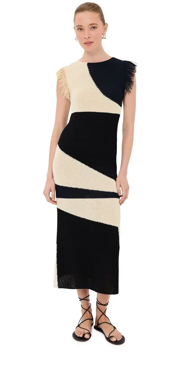 Proenza Schouler Saskia Knit Midi Dress With Fringe Trim