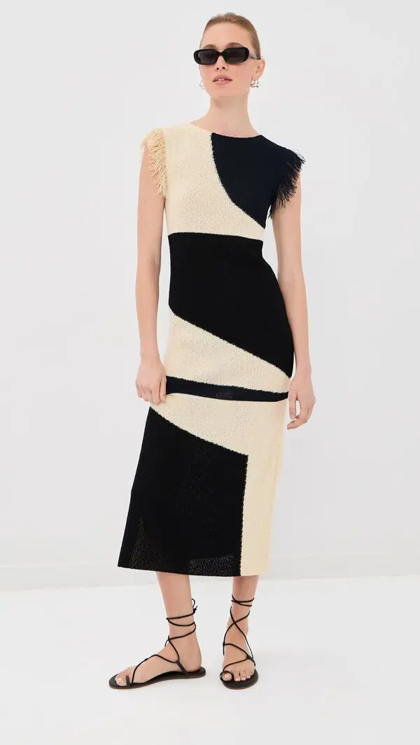 Proenza Schouler Saskia Knit Midi Dress With Fringe Trim