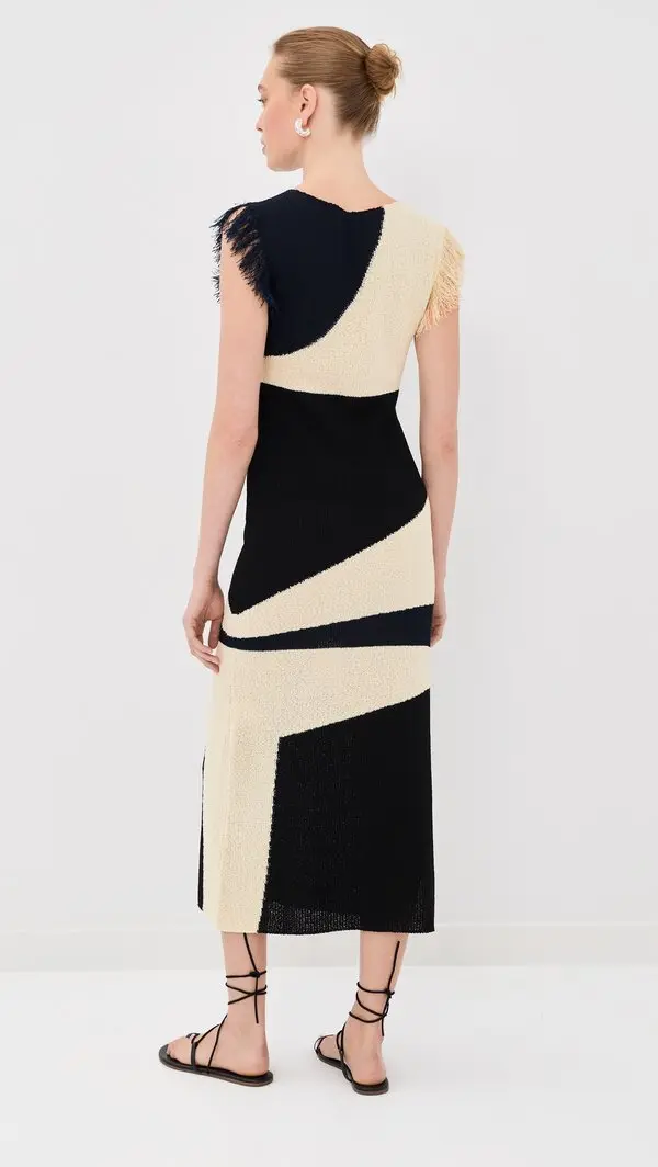 Proenza Schouler Saskia Knit Midi Dress With Fringe Trim