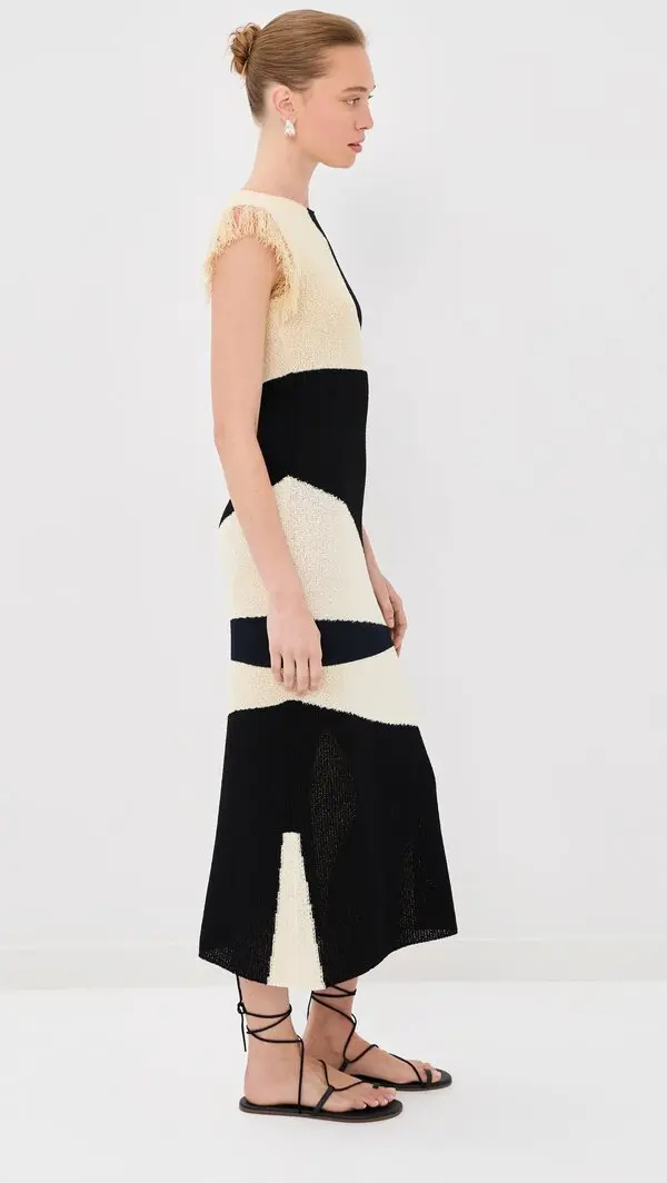 Proenza Schouler Saskia Knit Midi Dress With Fringe Trim