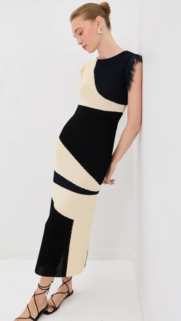 Proenza Schouler Saskia Knit Midi Dress With Fringe Trim