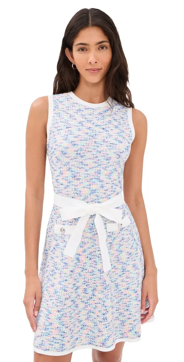 Shoshanna Textured Knit Sleeveless Mini Dress With Belt - Candy Multi/optic