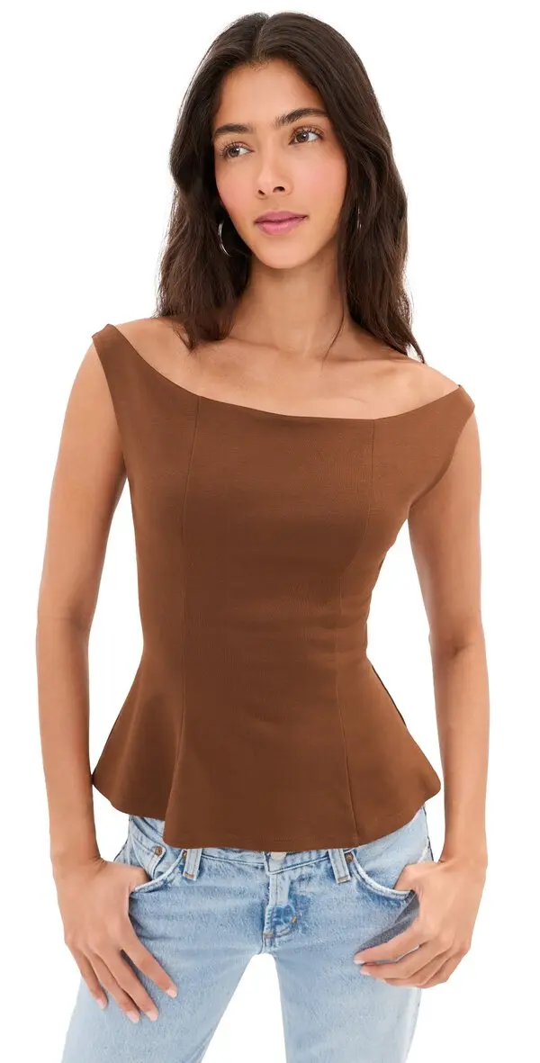 LE BOP Ponte Off Shoulder Top - Chocolate