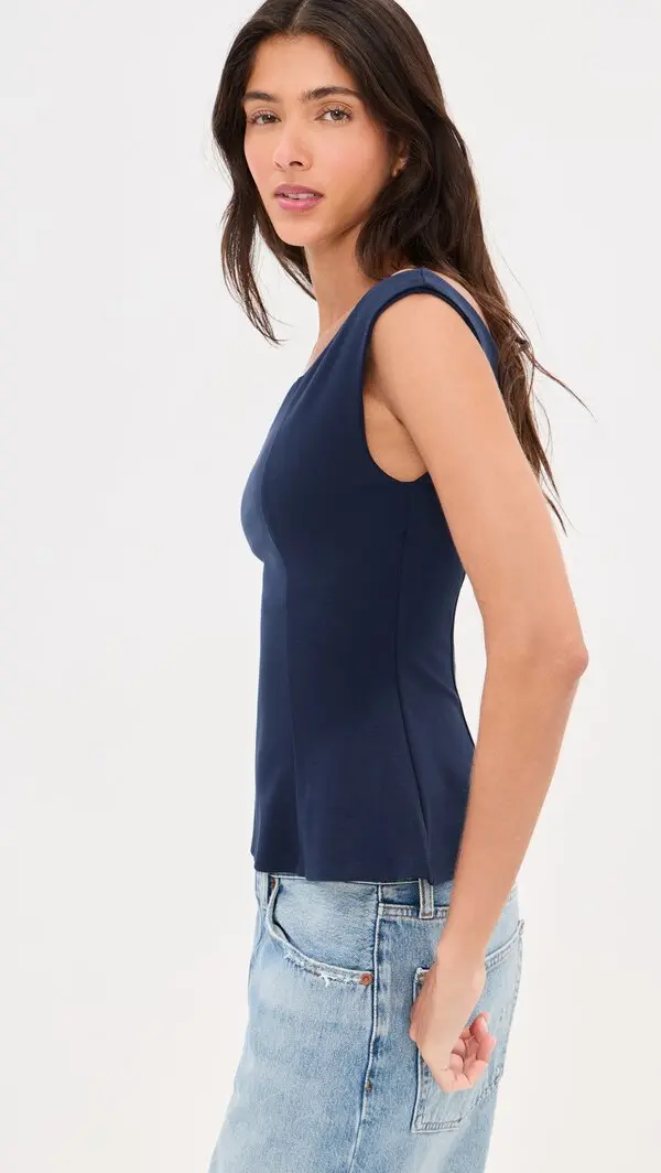 LE BOP Ponte Off Shoulder Top - Navy