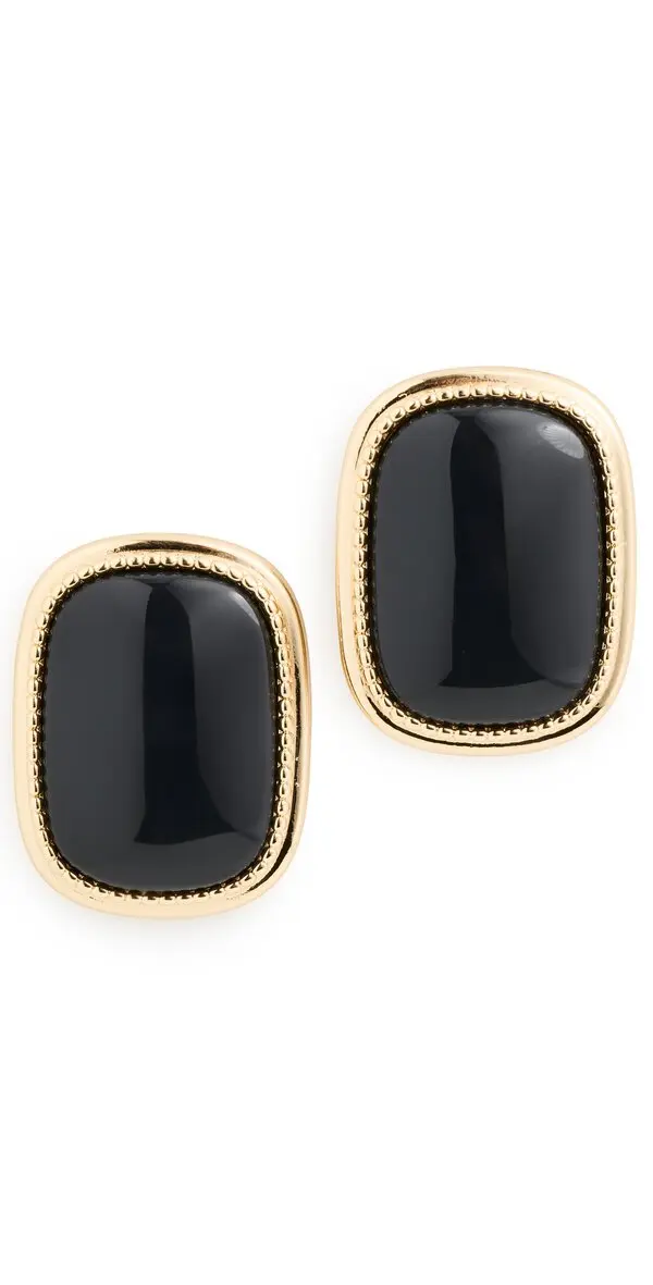 LUV AJ Rectangular Agate Statement Stud Earrings - Gold