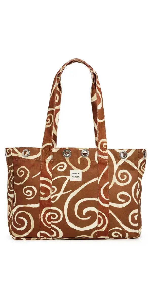 DAMSON MADDER Large Swirl Canvas Eyelet Tote Bag - Brown