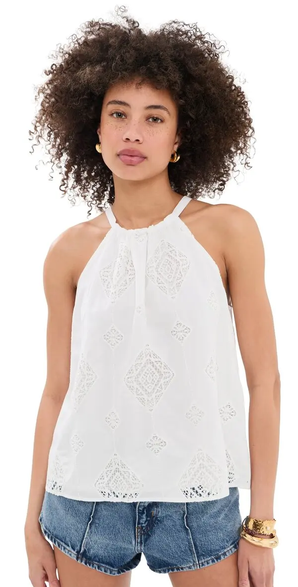 Ba&sh Embroidered Lace Halter Maxi Top - Ecru
