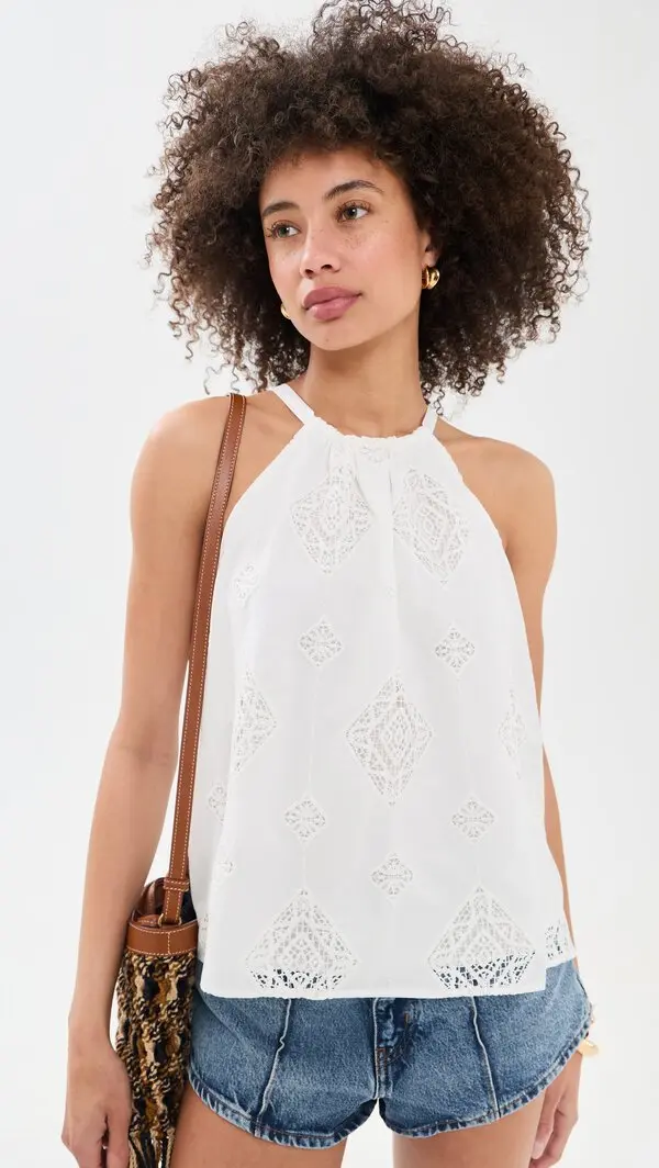 Ba&sh Embroidered Lace Halter Maxi Top
