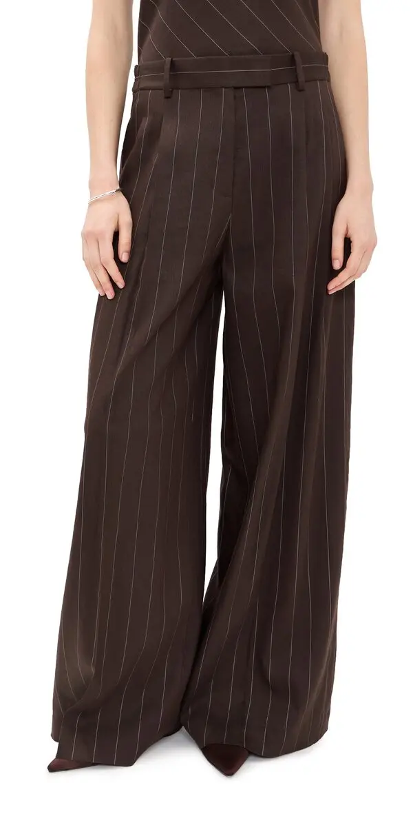 Helmut Lang Wide Double Pleated Pinstripe Trousers - Brown Multi