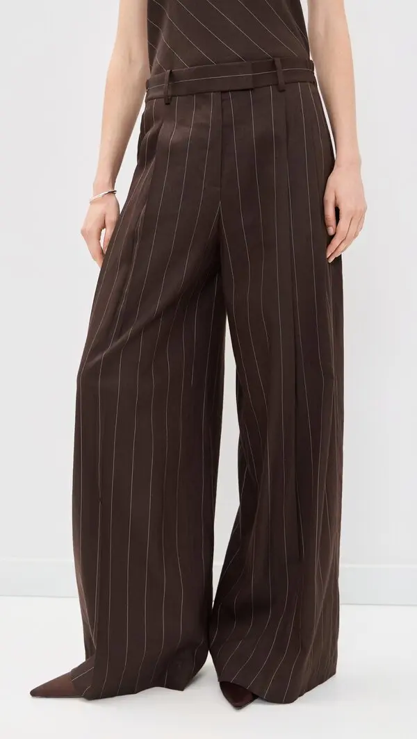 Helmut Lang Wide Double Pleated Pinstripe Trousers - Brown Multi