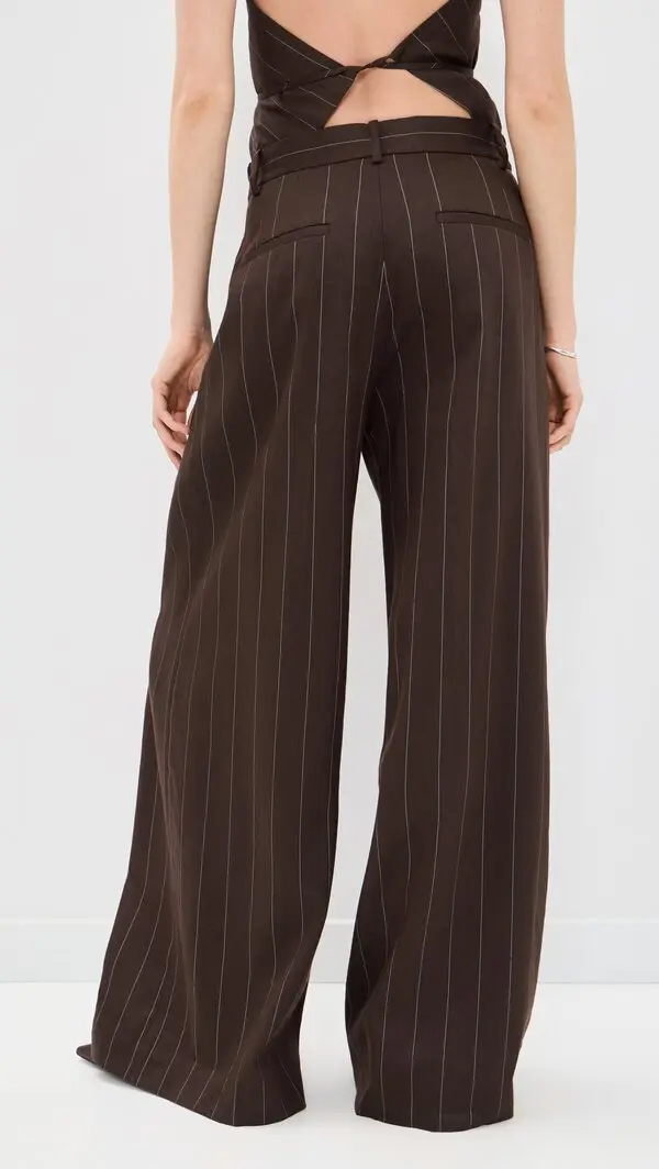 Helmut Lang Wide Double Pleated Pinstripe Trousers - Brown Multi