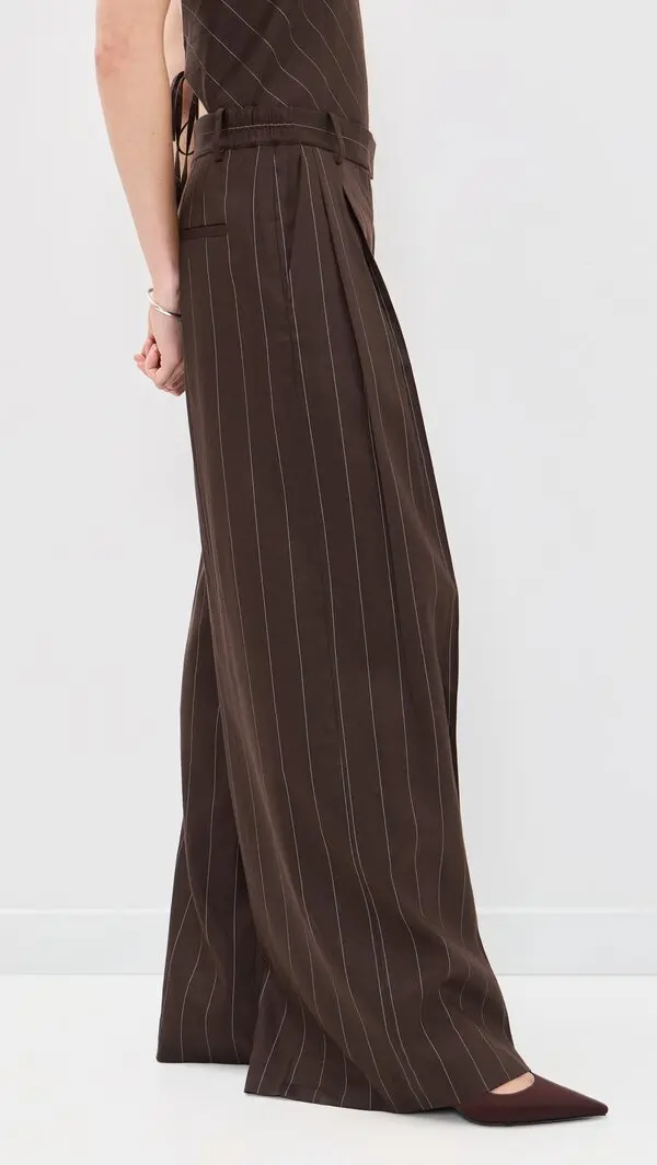Helmut Lang Wide Double Pleated Pinstripe Trousers - Brown Multi