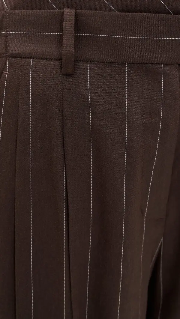 Helmut Lang Wide Double Pleated Pinstripe Trousers - Brown Multi