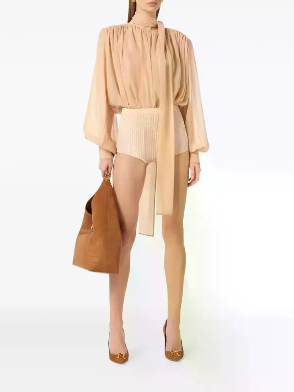 Elisabetta Franchi Silk Georgette Bodysuit With Sash Detail
