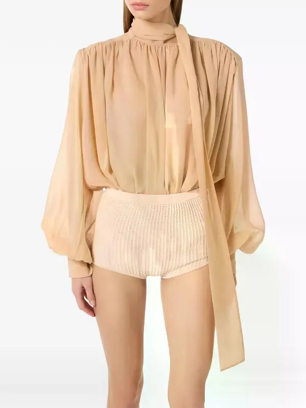 Elisabetta Franchi Silk Georgette Bodysuit With Sash Detail