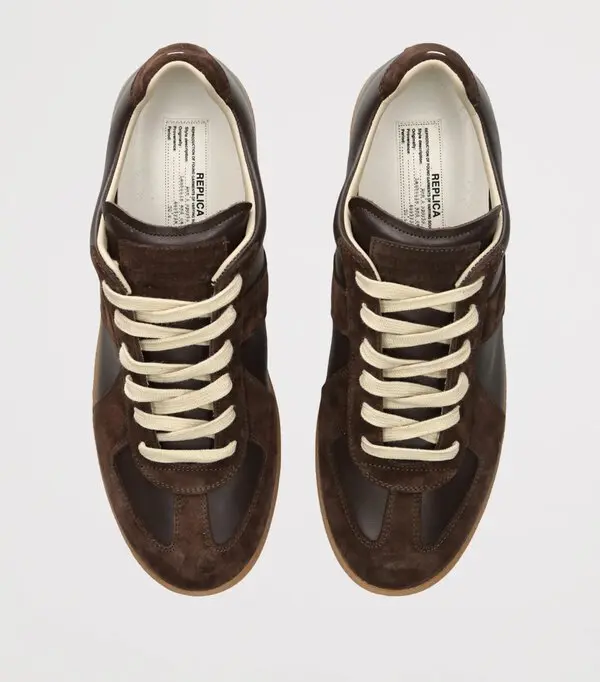 MAISON MARGIELA Replica Leather And Suede Lace-up Sneakers - Brown