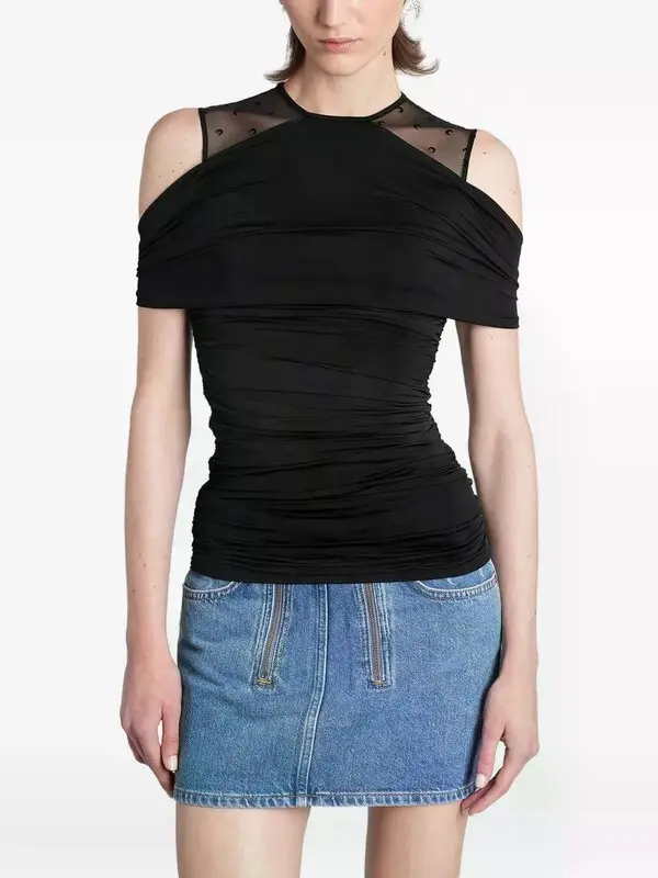 MARINE SERRE Ruched Cold-shoulder Top