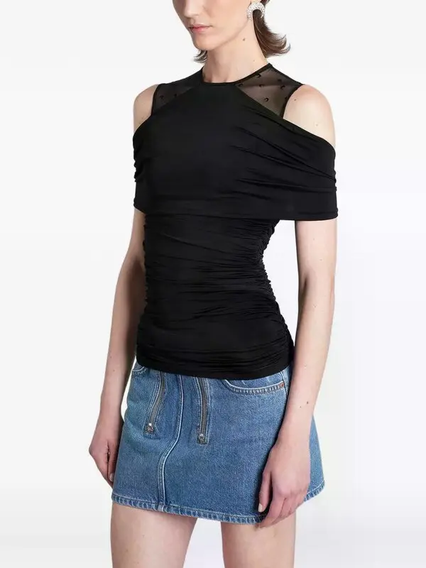 MARINE SERRE Ruched Cold-shoulder Top
