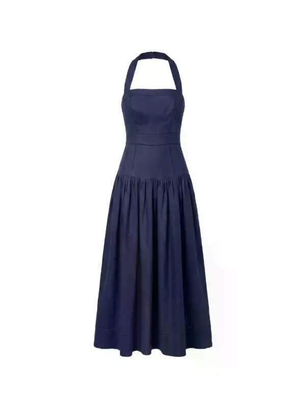 NICHOLAS Vivianne Halter-neck Gathered Midi Dress - Blue
