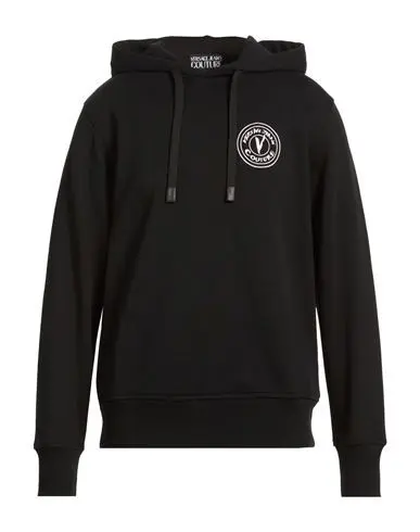 Versace Embroidered Logo Cotton Hoodie - Black