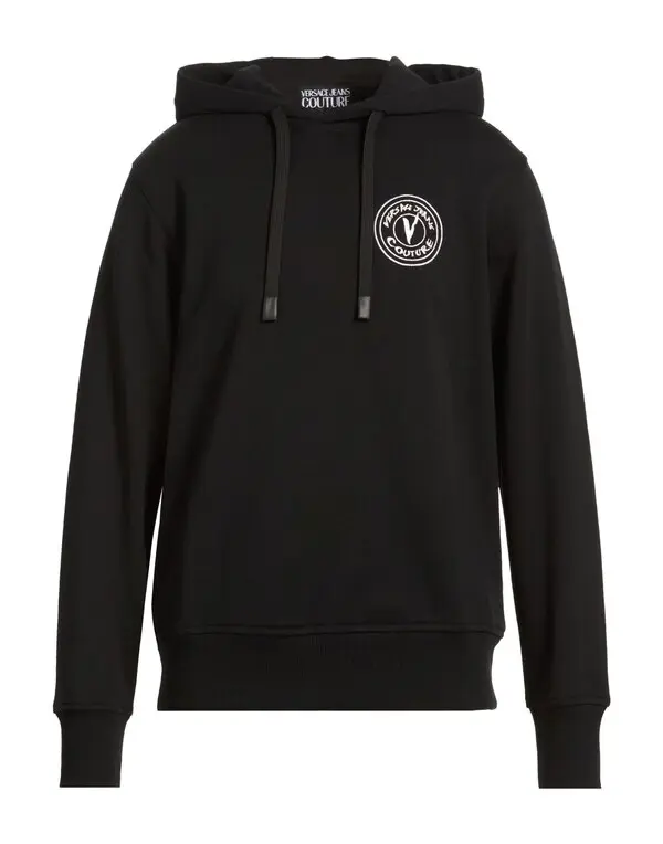 Versace Embroidered Logo Cotton Hoodie - Black