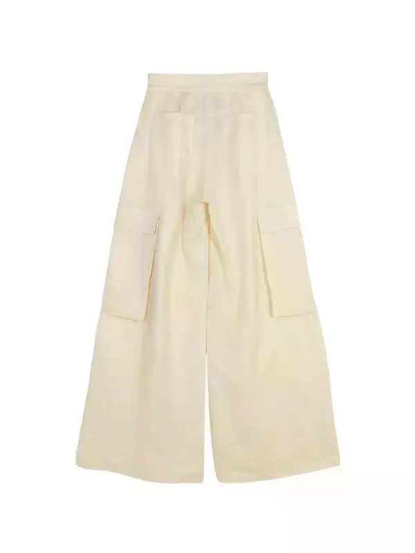 ANDRES OTALORA Ivory Linen Wide Leg Pleated Cargo Pants