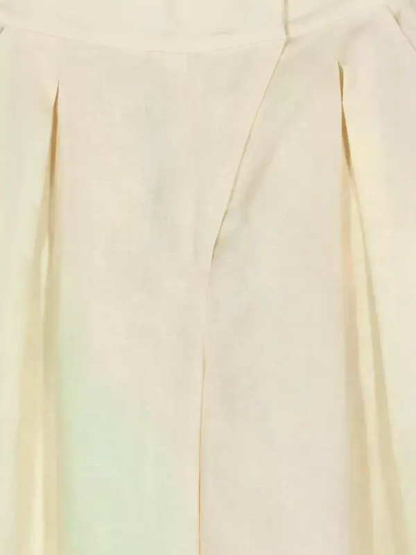 ANDRES OTALORA Ivory Linen Wide Leg Pleated Cargo Pants