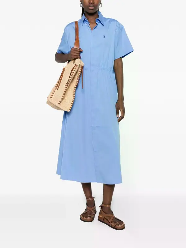 Polo Ralph Lauren Embroidered Logo Midi Shirt Dress - Blue