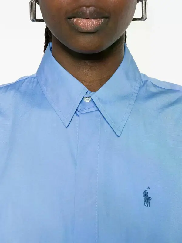 Polo Ralph Lauren Embroidered Logo Midi Shirt Dress - Blue