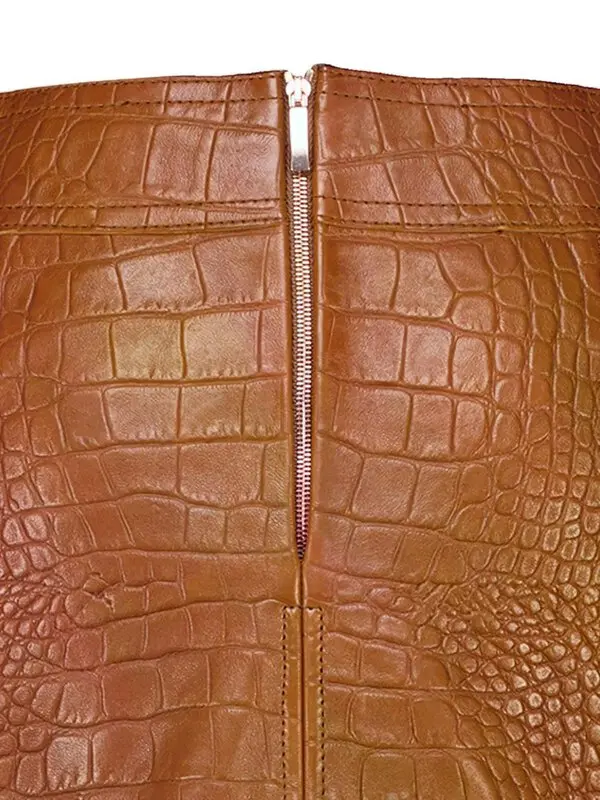 Johanna Ortiz Emerging Croc-effect Leather Mini Skirt - Brown